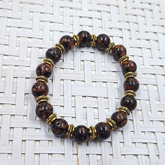 Hand Crafted | Jewelry | Handmade Blue Gold Sandstone Beads With Gold ...